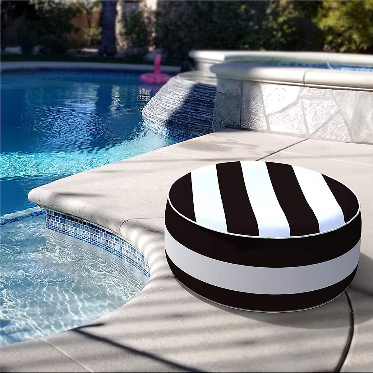 LVTXIII Outdoor Inflatable Ottoman, Fade-Resistant Round Footrest Stool D21”x H9”, Portable Patio Pouf for Garden Camping or Home Use-Cabana Black