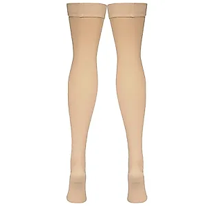 NuVein Medical Compression Stockings, 20-30 mmHg Support, Women & Men Thigh Length Hose, Closed Toe, Beige, Medium