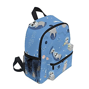 OREZI Sloth Astronaut Preschool Backpack with Chest Strap,Mini Toddler Backpack with Name Tag Daycare Toy Bag for Boys Girls,10 x 4x 12 Inches