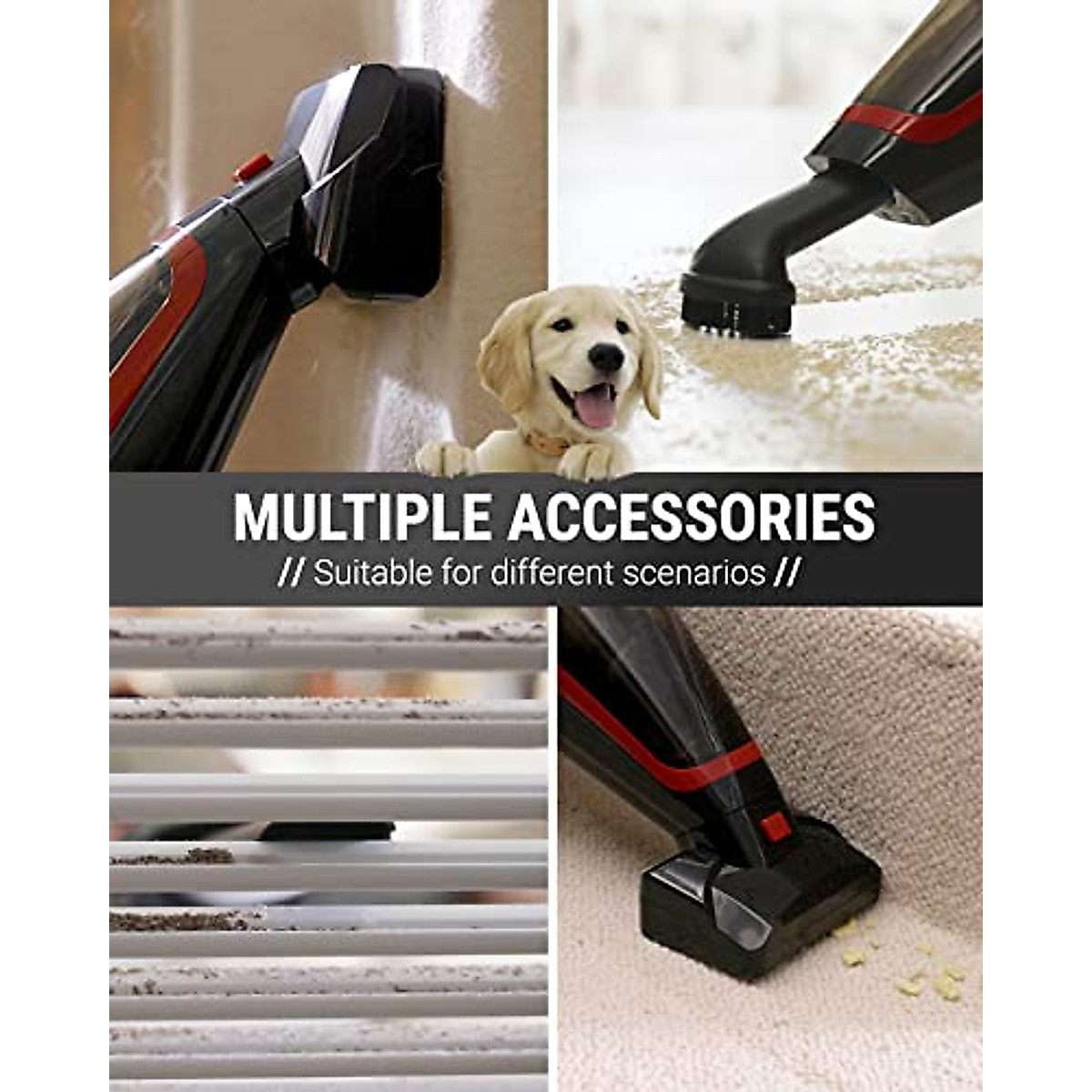 VacLife Handheld Vacuum for Pet - Hand Vacuum Cordless Rechargeable, Well-Equipped Hand Held Vacuum with Reusable Filter & LED Light, Powerful Stair Vacuum with Motorized Brush, Red (VL726)