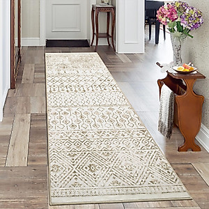 GarveeHome Runner Area Rug Boho Stain Resistant Rug 2x6 Entryway Rug Indoor Door Mat Non Slip Floor Cover Kitchen Mat Throw Carpet for Bedroom Living Room Laundry, Taupe 2' x 6'