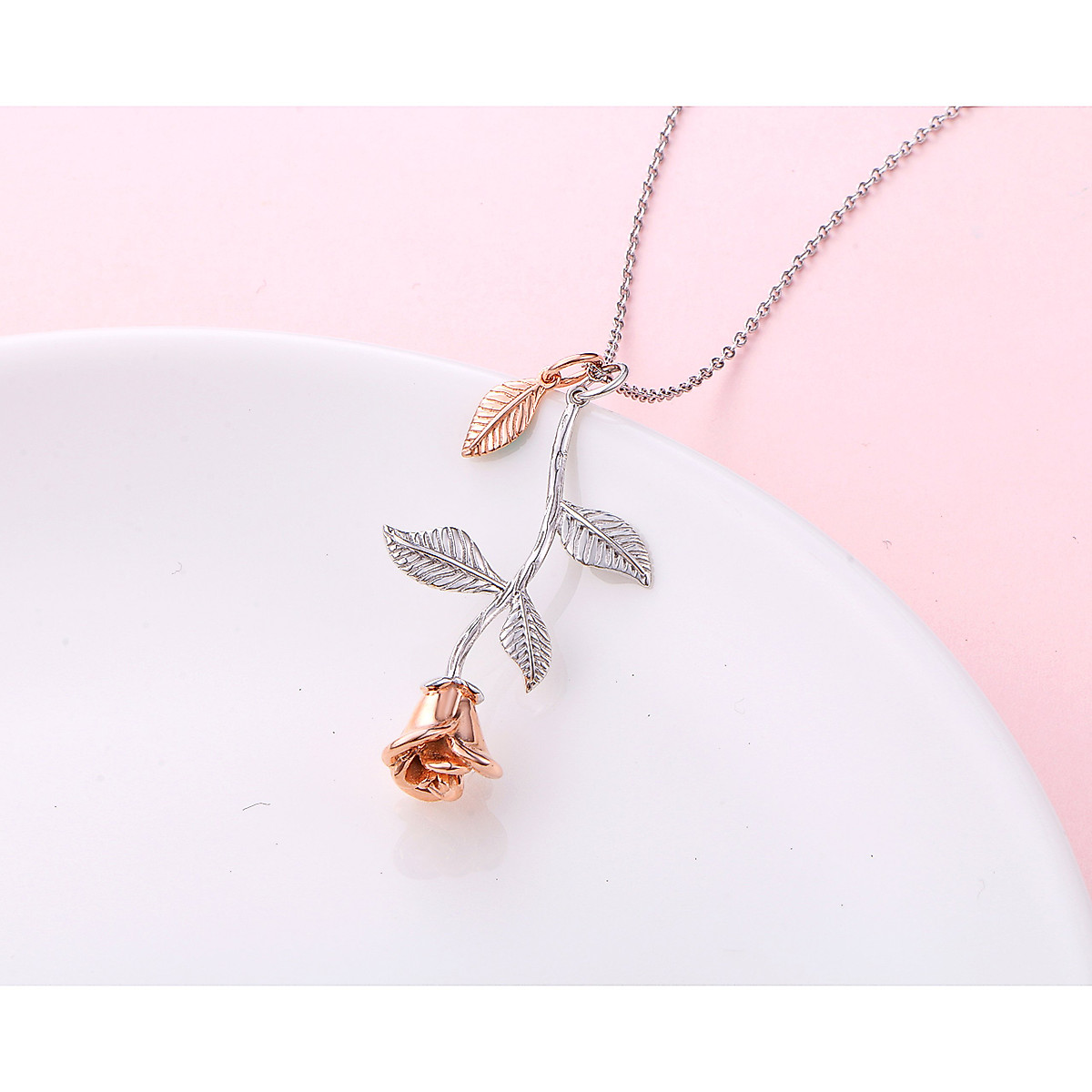 Alphm S925 Sterling Silver Rose Flower Charm Pendant Necklace for Women Floral Jewelry