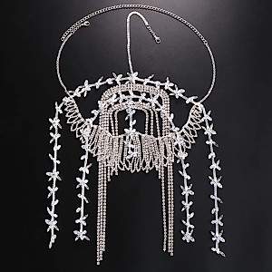 STONEFANS 1920s Rhinestone Headpiece Cap Silver Bridal Flapper Head Chain Headband Prom Gatsby Cleopatra Hair Accessories for Women Costume (Silver1)