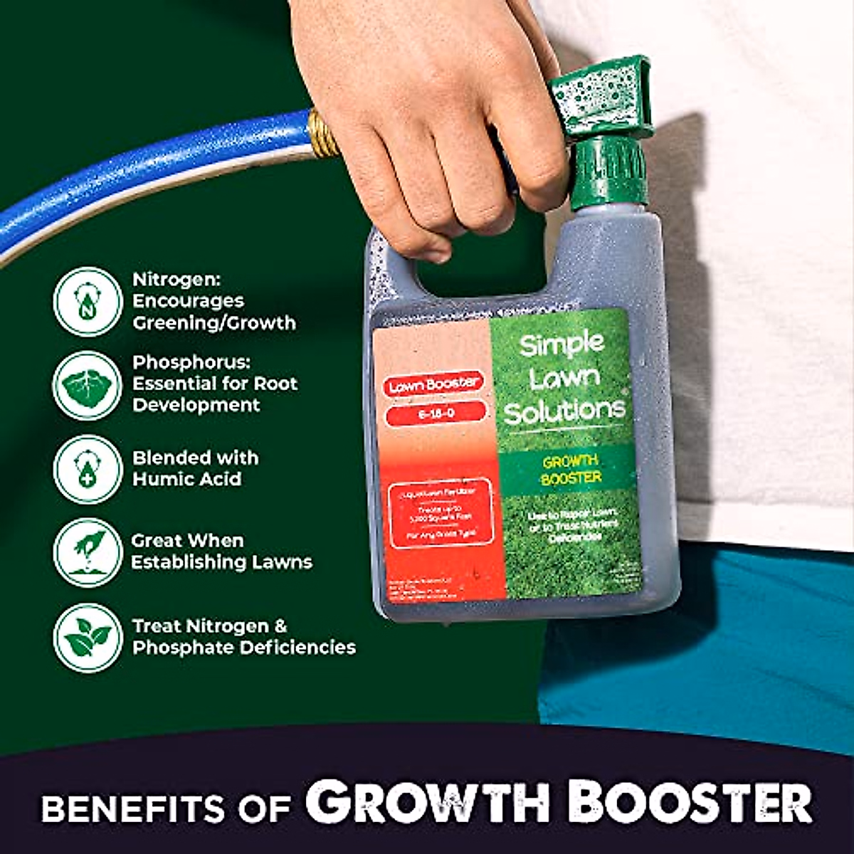 Extreme Grass Growth Lawn Booster- Liquid Spray Concentrated Starter Fertilizer with Humic Acid- Any Grass Type- Simple Lawn Solutions (32 oz. w/Sprayer)
