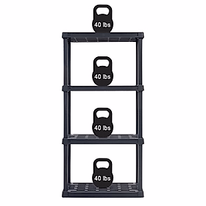 IRIS USA 4-Tier Shelving Unit, 48" Fixed Height, Medium Storage Organizer for Home, Garage, Basement, Shed and Laundry Room, 24"W x 12"D x 48"H, Made with Recycled Materials, Black