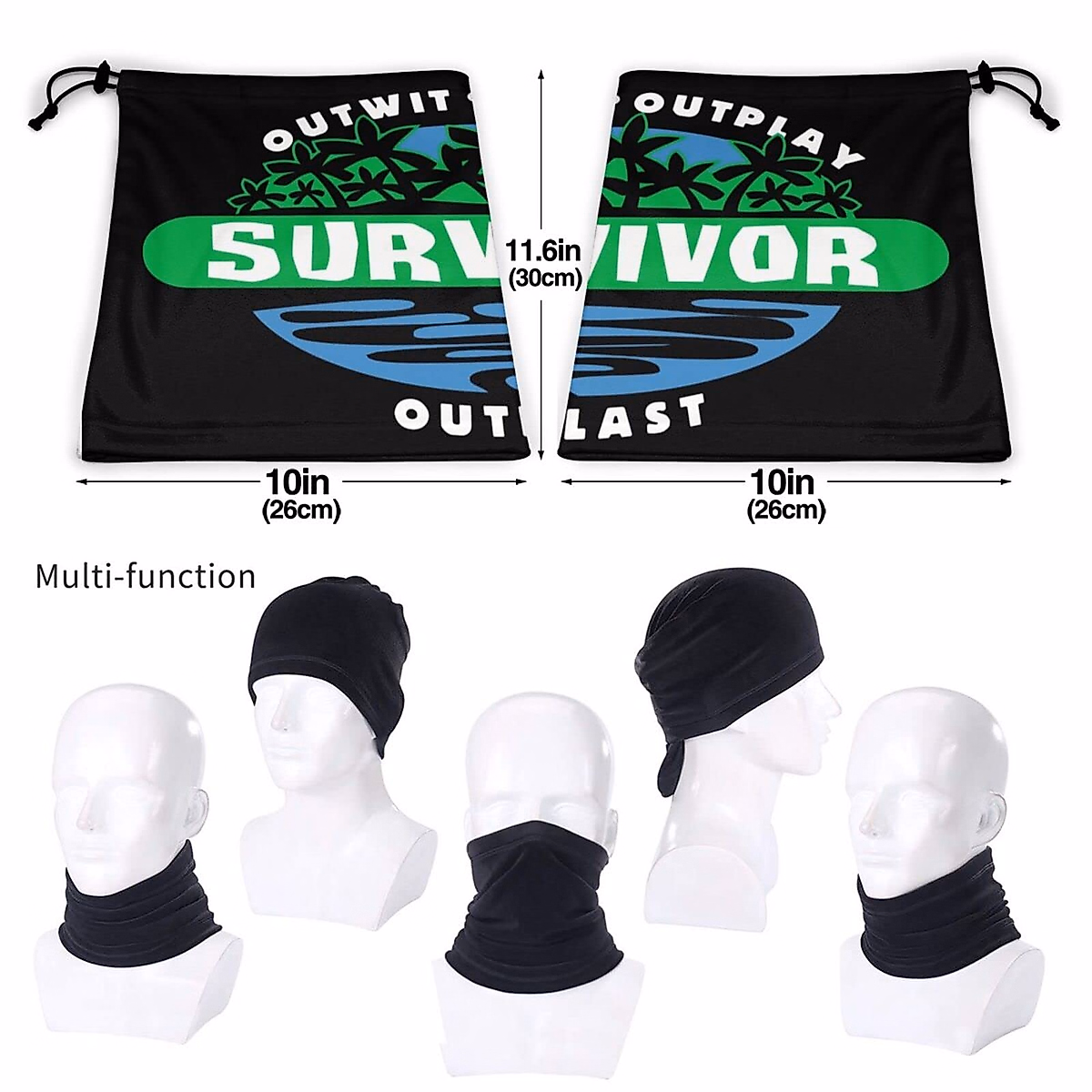 Face Cover Mouth Mask Scarf Bandanas Neck Gaiter Sun Protection For Outdoors Black