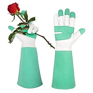 AIGEVTURE Rose Pruning Gloves Long Sleeve Thorn Proof,Rose Gardening Gloves for Men Women Long Gauntlet,Grain Cowhide Leather Green(Medium)