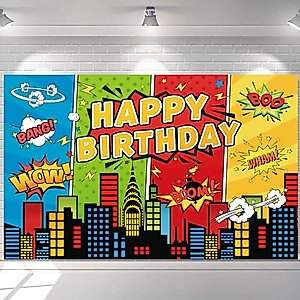 5x3ft Superhero Theme Backdrop for Children Boys Super Heros Comic Skyline Happy Birthday Party Supplies Decoration Baby Shower Backdrop Hero City Banner Decor Photography Backdrop
