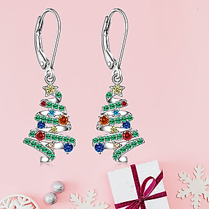Christmas Earrings Christmas Tree Earrings for Women Dangle Drop S925 Sterling Silver Leverback Holiday X-Mas Jewelry