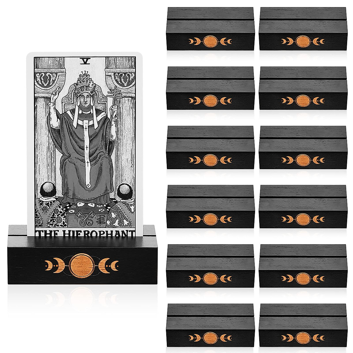 12 Pcs Wood Card Holders Moon Phase Card Display Wood Sign Holders Table Number Holder Stands Name Card Holder for Wedding Party Events Decoration