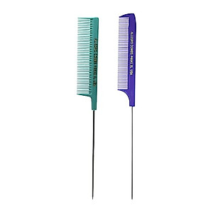Allegro Combs XL Pintail Rat Tail Combs Parting Combs Metal Tail Foiling Combs Pin Combs 2 Pc. (PURPLE & MINT)