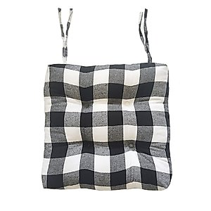 vctops Farmhouse Buffalo Check Chair Pads with Ties Black and White Plaid Dining Chair Cushions Soft Comfy Square Seat Pads (Black,16"x16")