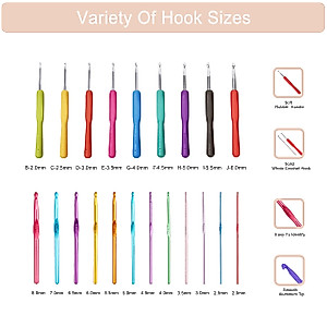 SHAXANO 86 Pcs Crochet Kit - 9 Ergonomic Soft Grip Crochet Hooks & 12 Aluminum Hooks for Beginners & Experienced Crafters, Includes 65 Crochet Accessories for Knitting & Crocheting