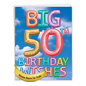 The Best Card Company - 50th Jumbo Birthday Greeting Card (8.5 x 11 Inch) - 50 Years Old Celebration (Not 3D or Layered) - Inflated Messages Milestones 50 (Not Actual Balloons) J5651CMBG-US