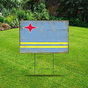 Autravelco Aruba Lawn Signs with Stakes 12x18 Inch State Map Flag Customized Yard Signs with Stakes for House Rent Lawn Decoration Props