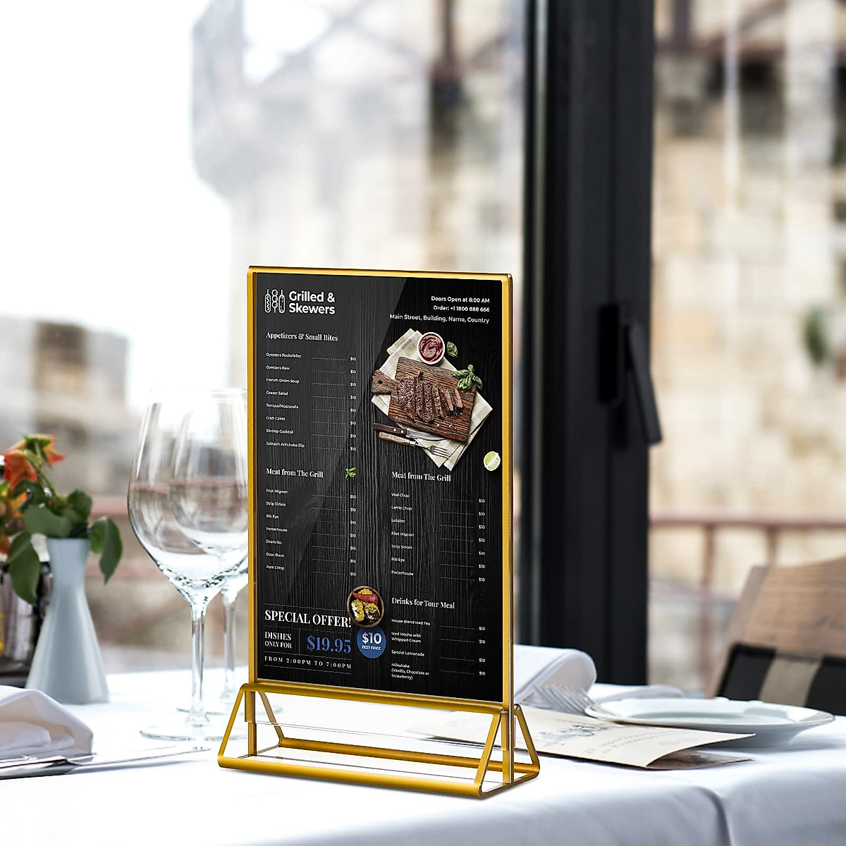 6 Pack Acrylic Wedding Table Numbers Holder, Gold Frames Sign Holders 5x7, Vertical Display Stand for Table Menu Holders, Double Sided Photo Picture Frame for Party Wedding Table Decorations