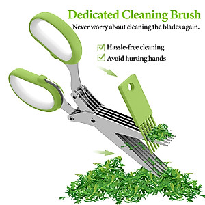 Herb Scissors, Kitchen Herb Shears Cutter with 5 Blades and Cover, Sharp Dishwasher Safe Kitchen Gadget - Green
