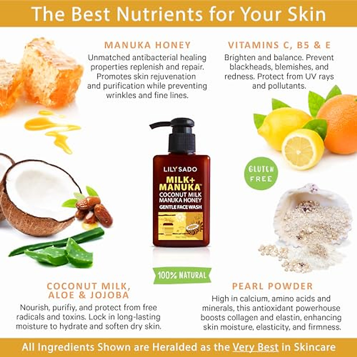 LILY SADO MILK+MANUKA™ Coconut Milk & Manuka Honey Gentle Gel Face Cleanser - Natural Cruelty-Free Facial Wash Cleanses, Balances, Soothes & Hydrates - Reduces Pores & Blackheads - 5oz