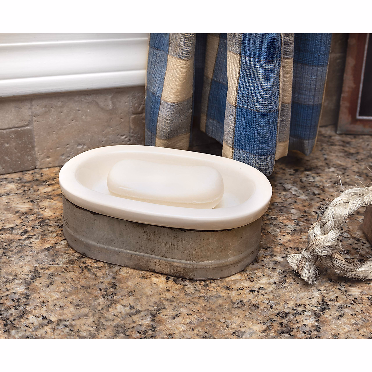 Creative Co-Op Galvanized Metal and Stoneware Vintage Soap Dish