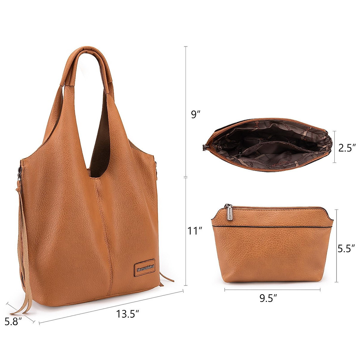 Montana West Brown Purses and Handbags Slouchy Hobo Bags for Women Tassel Zipper Shoulder Top Handle Tote Vegan Leather MWC2-195BR