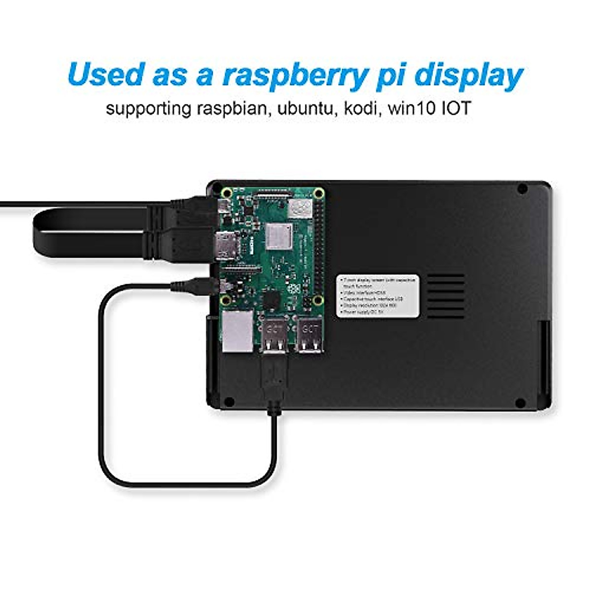 ETEPON Capacitive Touch LCD Display HDMI Input 1024× 600 with Case Stand for 7 Inch Raspberry Pi Screen (EP711), Black