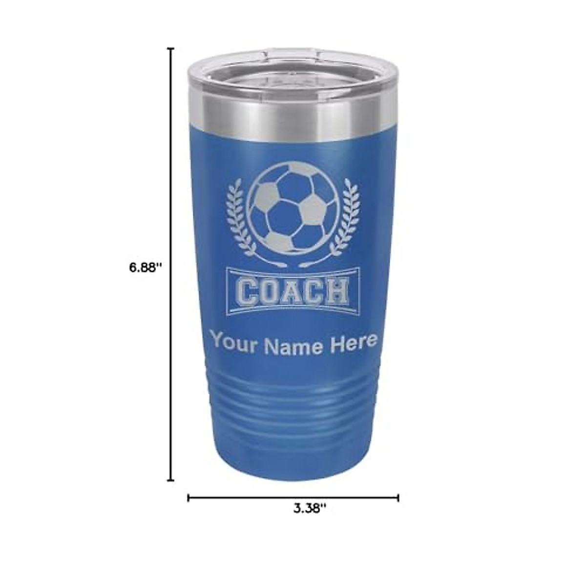 LaserGram 20oz Vacuum Insulated Tumbler Mug, Soccer Coach, Personalized Engraving Included (Dark Blue)