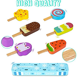 HELLOWOOD Wooden Ice Cream Truck Bundlle with Wooden Lolly Pop Shop, Pretend Play Food Toy