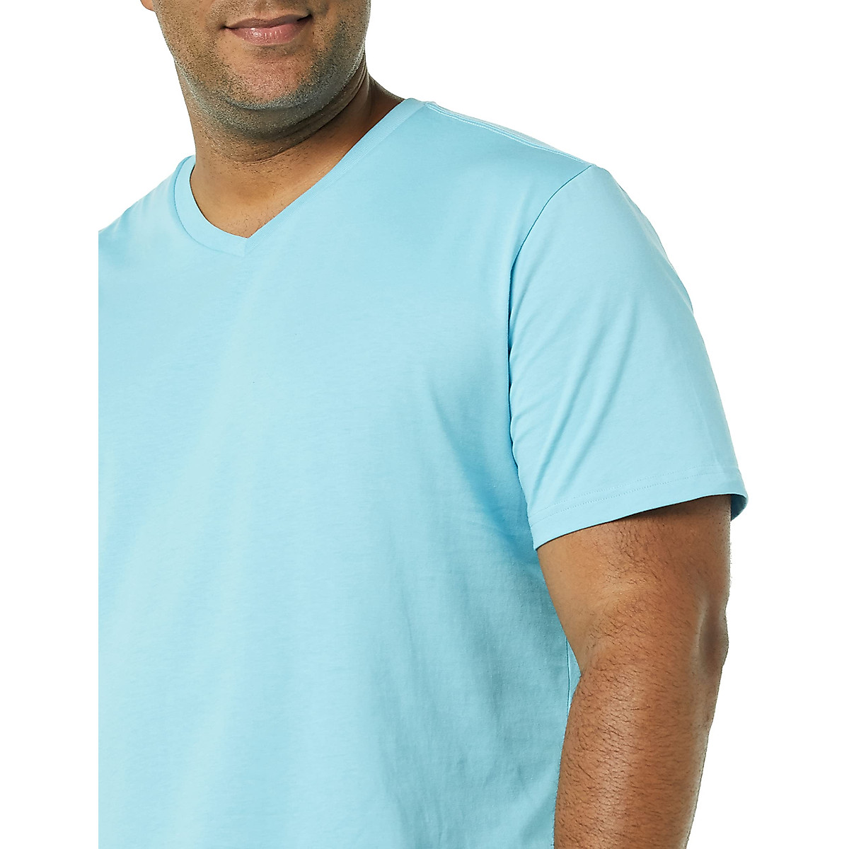 Amazon Essentials Men's Regular-Fit Short-Sleeve V-Neck T-Shirt (Available in Big & Tall), Pack of 2, Aqua Blue/Light Blue, Medium