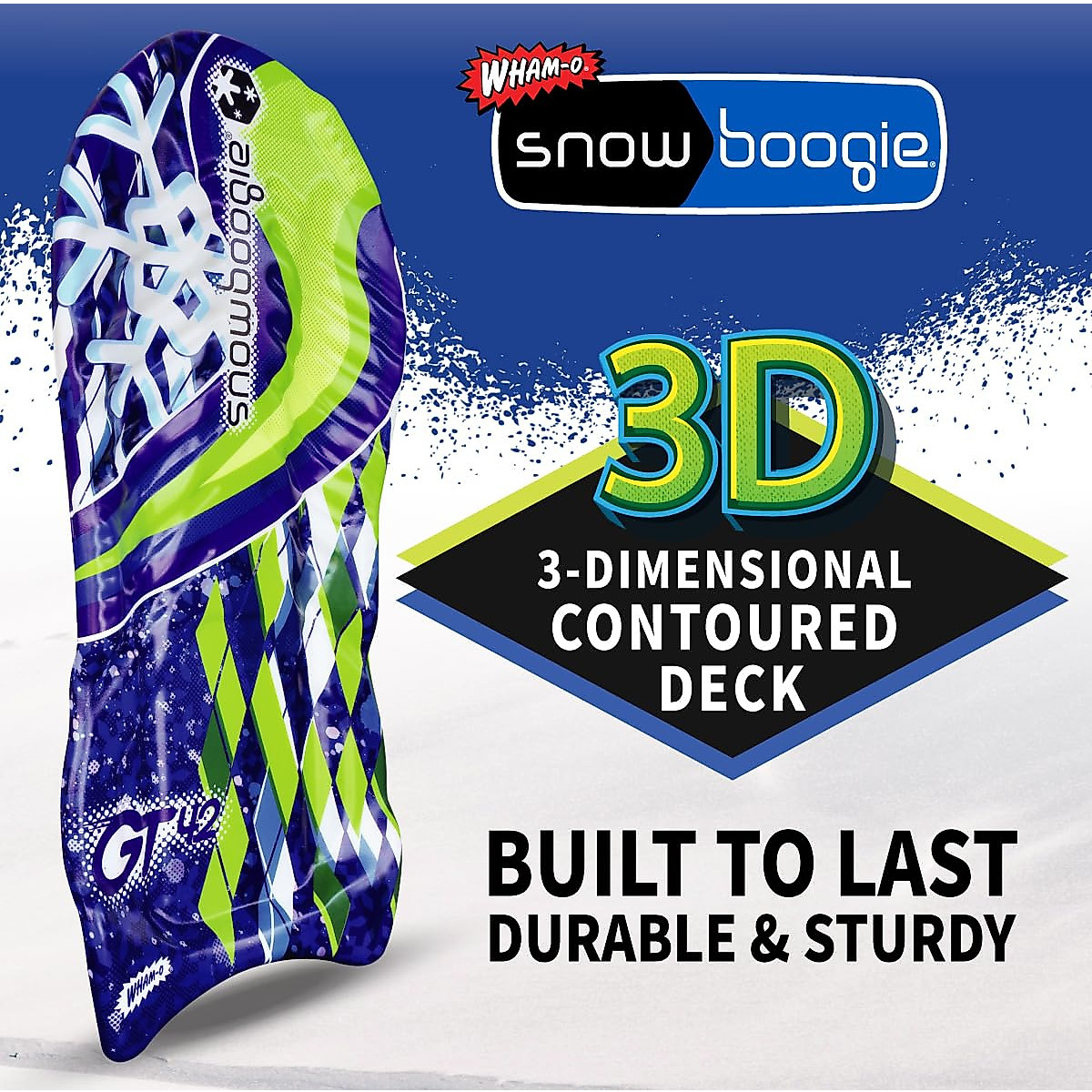 Wham-O Snowboogie GT-42 | 42 Inch Single Rider Snow Foam Sled PE Foam Core Sled with Soft Handles | Slick Bottom for Speed & Control | Snow Sledding for Adults & Children | Holidays & Winter