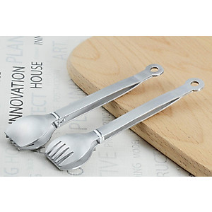 HINMAY Small Serving Tongs 6-Inch Stainless Steel Mini Appetizer Tongs, Set of 4 (Brushed)