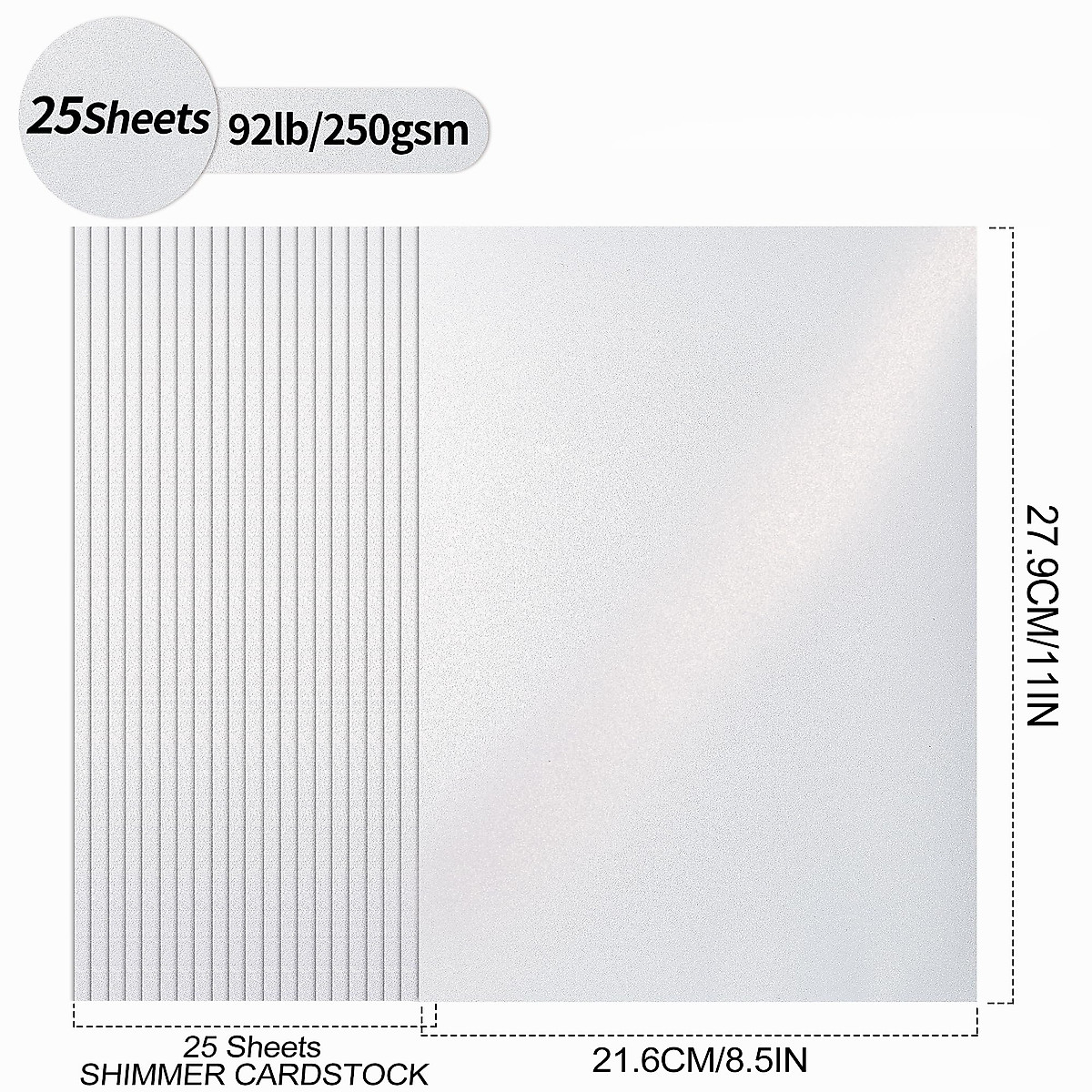 White Shimmer Cardstock Paper, 25 Sheets 250gsm/92Ib Pearlescent Paper for Crafts, Double-sided Shiny Cardstock for DIY Projects Birthday Wedding Decoration UAP18025