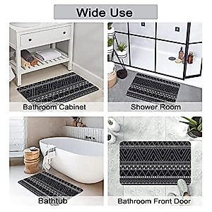 Boho Diatomaceous Earth Bath Mat Rug-Rubber Non Slip Quick Dry Super Absorbent Thin Bathroom Rugs Fit Under Door Shower Rug for in Front of Bathtub,Shower Room,Sink ( 17" L x 27" W Rectangle)