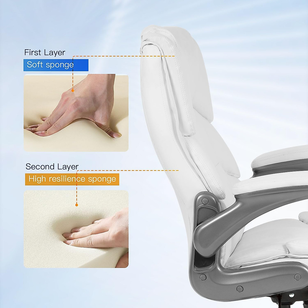 Ergonomic Office Chair, Big and Tall Office Chair with Built-in Lumbar Support & Flip-Up Armrests, High Back Height Adjustable Executive Leather Desk Chair Computer Chair, Rolling Swivel Task Chair