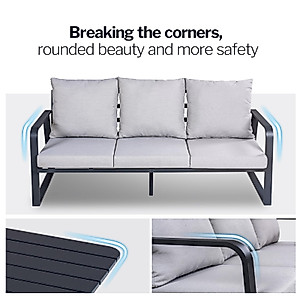 SUGOLD 3-Seat Outdoor Aluminum Patio Furniture Couch with Waterproof Cushions, All-Weather Modern Patio Matching Conversation Sofa Chairs (Silver Gray)