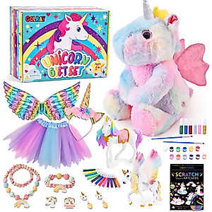 Golray Unicorns Gifts for Girls Age 3-8, Unicorn Plush Toy & Costume & Jewelry & Marker & Painting Crafts Kit, Unicorn Toy for Girls Age 3 4 5 6 7 8, Birthday Gifts for 3 4 5 6 7 8 Year Old Girl