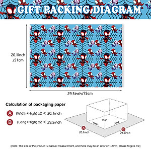 4 Pcs Spi-dey and His Amazing Wrapping Paper for Baby Shower Spi-dey and His Amazing Birthday Party Decorations Wedding DIY Crafts Gift Packing, 20 x 30 Inch