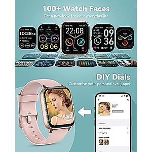 Smart Watch for Women, 1.8 Inch Fitness Watch with Bluetooth Call/Alexa Voice for Android iPhone, Activity Tracker with 100+ Sports, Steps/Calorie/SpO2/Heart Rate/Sleep Monitor, IP68 Waterproof