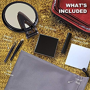 5 Inch Magnifying Mirror 20X with Blackhead Tweezer Kit, Handheld Mirror with Handle, Portable Magnified Mirror with Eyebrow Plucking Tweezers, Foldable, Double sided, Transparent