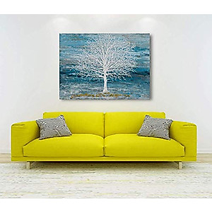 Yihui Arts Abstract Landscape Canvas Art Hand Painted 3D Tree Paintings with Gold Foil for Wall Decor Modern Artwork Pictures Living Room Bedroom Decoration