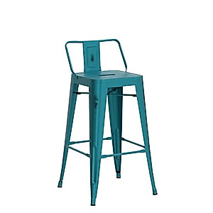 Andeworld Distressed Bar Stools Set of 4 Industrial Counter Stools Metal Barstools with Backrest (30 Inch, Distressed Design Teal)
