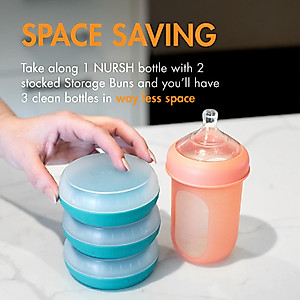 Boon Nursh Baby Bottle Storage Buns - Baby Bottle Holder for Nursh Baby Bottles - Travel Baby Bottle Holder - Blue and White - 3 Count