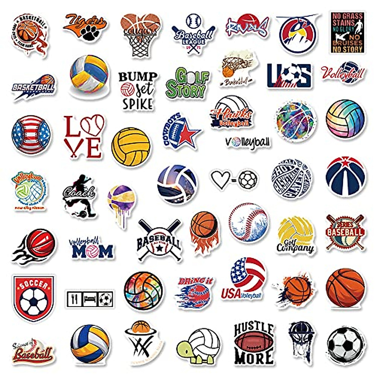 200PCS Sports Stickers Ball Stickers Basketball Baseball Volleyball Soccer Stickers Kids Teens Waterproof Vinyl Stickers for Water Bottles Wall Scrapbooking Laptop Sport Theme Decorations