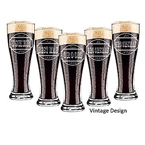 Groomsmen 16 ounce Pilsner Pint Beer Glass Sets of 2 to 12 Custom Engraved including Choices of Design and Text