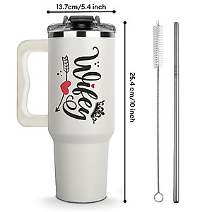 Christmas Gifts For Wife From Husband - Wife Tumbler 40Oz, Wife Gift on Birthday, Anniversary, Valentines, Present Idea for Wifey, Cool Wedding Coffee Cup with Straw and Handle, Drinking Mug for Women