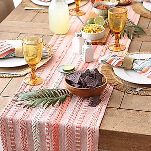 DII Farmhouse Braided Stripe Table Runner Collection, 15x72 (15x77, Fringe Included), Spice