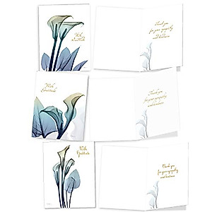 The Best Card Company - 20 Bulk Sympathy Thank You Cards (4 x 5.12 Inch) - Boxed Bereavement Notecards, Assorted Gratitude Set (10 Designs, 2 Each) - Blooming Expressions AM6221STG-B2x10