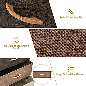 Giantex 5 Drawer Dresser Storage Tower with Fold-able Fabric Drawers, Sturdy Steel Frame & Wooden Top Vertical Organizer Unit for Closets, Bedroom Utility Dresser Chest (23 x 11.5 x 39 inch)