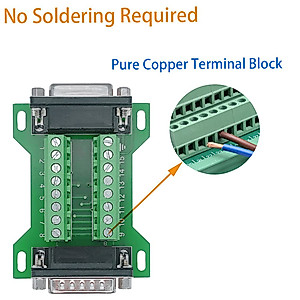 Jienk DB15 Male to Female Terminal Breakout Board, RS232 D-SUB Serial to 15pin Port Terminal Block Gender Changer Connector