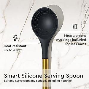 Black and Gold Kitchen Utensils Set with Holder - 7PC Gold Cooking Utensils Set Includes Black Silicone Cooking Utensils Set and Gold Utensil Holder - Gold Kitchen Accessories