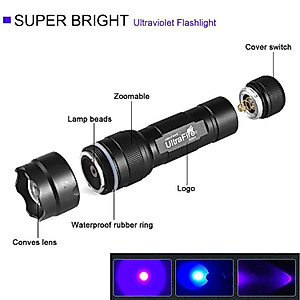 ULTRAFIRE Black Light UV Flashlight, Super Power UV 395-405 nm LED WF-502B Blacklight Flashlights for Leak Detector, Pet Urine Stain, Bed Bug (Not Included Batteries)